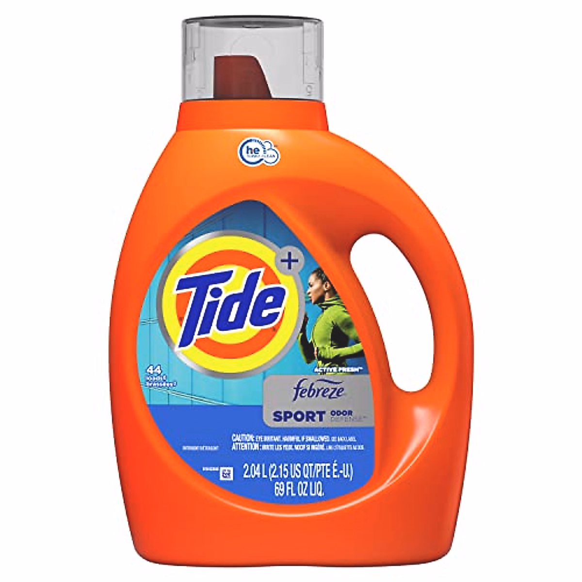 Tide Plus Febreze Fresh Sport Odor Defense HE Turbo Clean Liquid Laundry Detergent, Active Fresh Scent, 69 Fl Oz (44 Loads) - Packaging May Vary