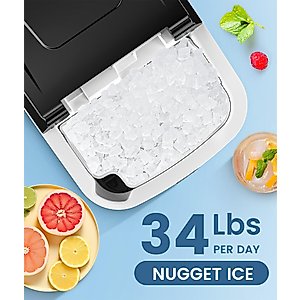 COWSAR Nugget Ice Makers Countertop, Pebble Ice Maker Machine with Soft Chewable Ice, 34Lbs/24H, Self-Cleaning, One-Click Operation, Pellet Ice Maker Countertop for Home/Kitchen/RV/Camping