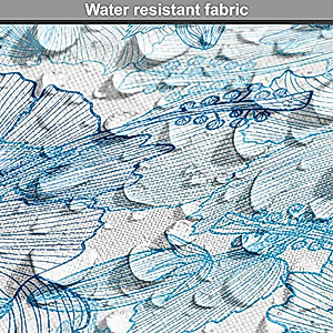 Lunarable Blue and White Fabric by The Yard, Hibiscus Flowers Tropical Foliage Hand Drawn Monotone Design, Decorative Fabric for Upholstery and Home Accents, 1 Yard, Blue White