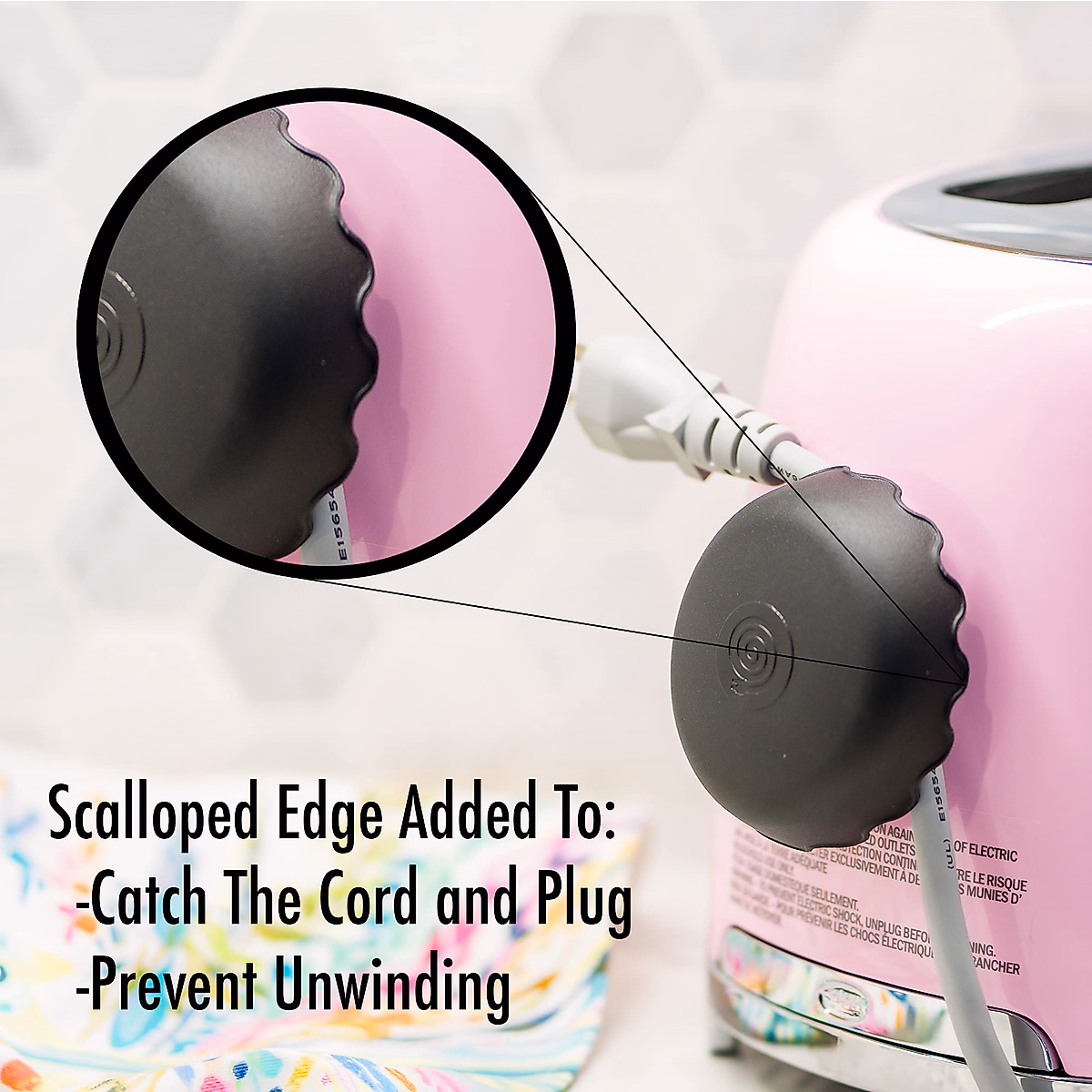 2-Pack Heat-Resistant Cord Organizer for Appliances, Kitchen, Computers & More | Stick-On Cord Wrappers with Flexible Base, Secure Scalloped Edge, White (3 x 1.5 Inches)