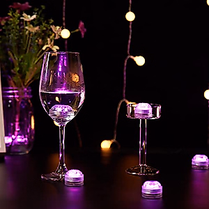 IMAGE Submersible LED Lights, 12 PCS LED Submersible Tea Lights Waterproof Floral Decoration Party Tea Lights, Battery Operated Flameless Tea Lights for Party, Wedding, Garden and Bath Pink