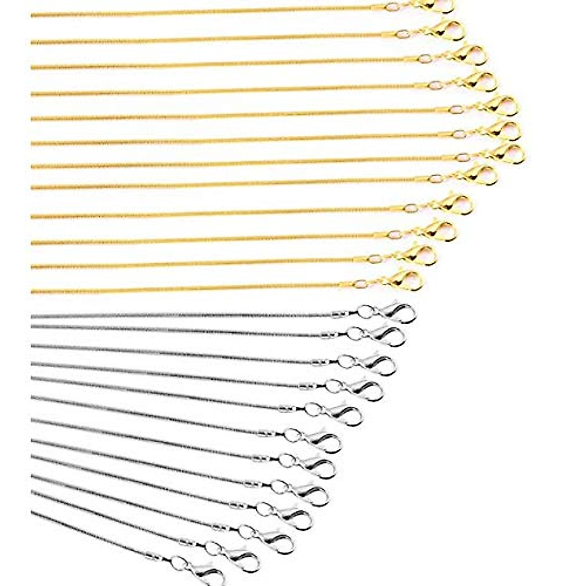 Forise 24 Pcs Gold Plated and Silver Plated 1.2 mm Snake Chains Necklace with Lobster Clasps for Jewelry Making,18 Inch and 20 Inch