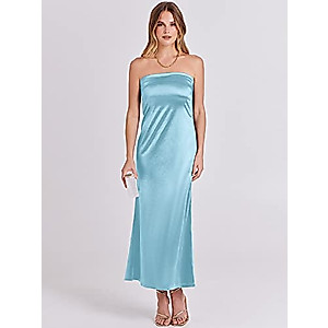 ANRABESS Women's Summer 2023 Satin Cocktail Party Maxi Dress Sexy Cutout Strapless Bodycon Corset Elegant Evening Gown Wedding Guest Fall Trending Club Maxi Dresses 941danlan-S Light Blue