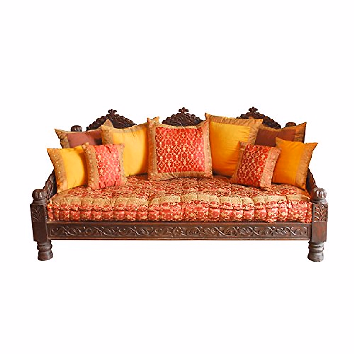Worldcraft Industries Carved Arch DayBed. Medium Antique Finish. Twin XL Size. Handmade from Solid Mahogany Wood. Designed, Produced and Imported Indian Inspired Day Bed Sofa.