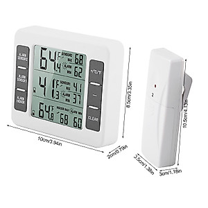 Fridge Thermometer, Digital Freezer Thermometer, Wireless Thermometer with 2 sensors and Acoustic Alarm, Refrigerator Freezer Inside Outside Thermometer, for Kitchen Home Motorhome