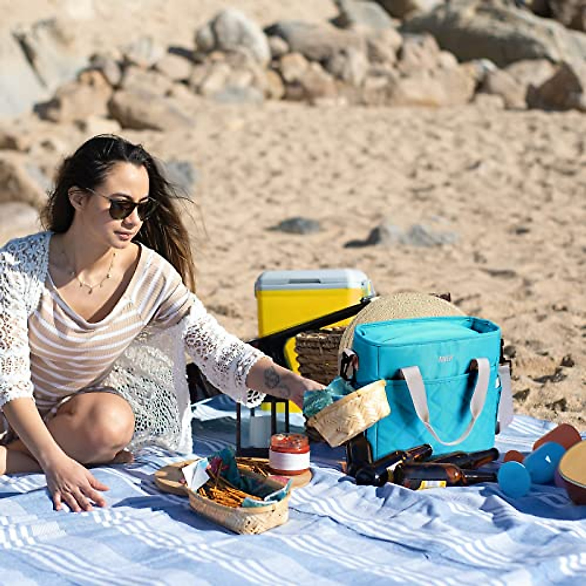 MIER Insulated Lunch Bag for Women Mens Adults Large Lunch Tote Bags Lunch Box Cooler for Work Picnic Beach with Shoulder Strap, Water Bottle Holder, Green