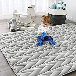 Baby Play Mat 71'' x 59'' (Improved Thickness), Muslin Toddler Playpen Mat, Large Baby Mat for Floor, Non Slip Cushioned Baby Crawling Mat Compatible with ANGELBLISS & BLBBLBGDD’s Playpen, Grey