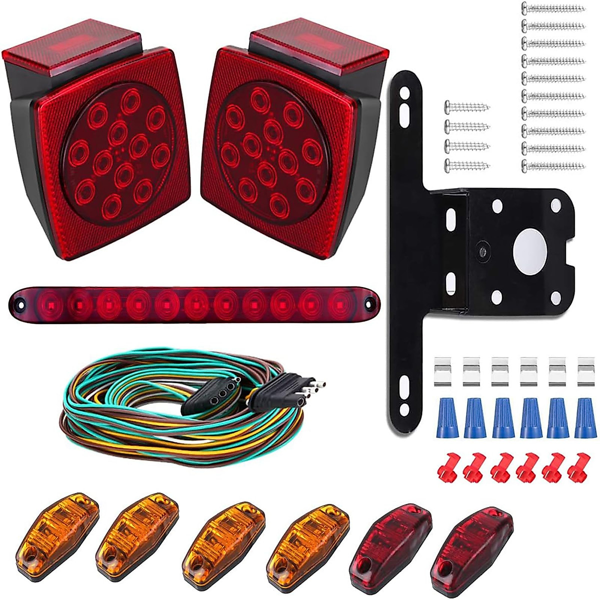 LIMICAR LED Trailer Lights, LED Trailer Light Kit, Boat Trailer Submersible Lights, Red/Amber Trailer Marker Lights, 3rd Brake ID Light Bar, LED Trailer Lights Kit for Utility Trailer