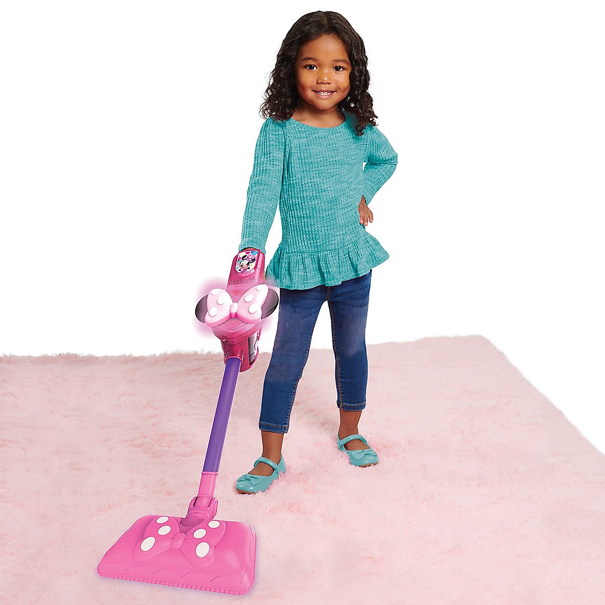 Disney Junior Minnie Mouse Sparkle 'N Clean Play Vacuum with Lights and Sounds, Pretend Play, Officially Licensed Kids Toys for Ages 3 Up by Just Play