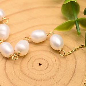 18K Gold Baroque Pearl Necklace For Women Dainty Simple Leaf Pendant Natural Real Freshwater Pearl Jewelry Wedding Charm Mother Birthday Gifts Bridesmaid Hanging Jewelry (Baroque)