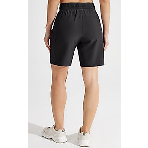 MASKERT Women's Hiking Cargo Shorts Quick Dry Athletic Golf Shorts 7 Inches Lightweight Running Summer Shorts with Zipper Pockets, Black XL