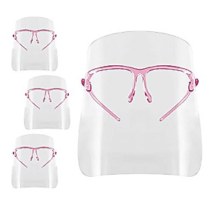 TCP Global Salon World Safety Face Shields with Pink Glasses Frames (Pack of 4) - Ultra Clear Protective Full Face Shields to Protect Eyes, Nose, Mouth - Anti-Fog PET Plastic, Goggles