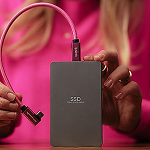 KONDOR BLUE X iJustine Pink Braided USB-C to USB-C Right Angle | USB 3.1 Gen 2 | 10Gb/s Data Transfer Speeds | 100W Charging | 1FT