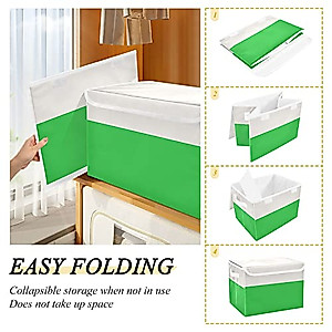 DOMIKING Rustic Neon Green Large Storage Bin with Lid Collapsible Shelf Baskets Box with Handles Closet Organizer for Bedroom Living Room Kid's Room