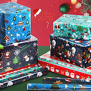 NEPOG Christmas Wrapping Paper, Xmas Wrapping Paper 10 Sheets in 5 Designs Folded Flat 20x28 Inches per Sheet, Santa Snowman Christmas Tree Snowflake Gift Wrap Set for Kids Girls Boys Family Friends