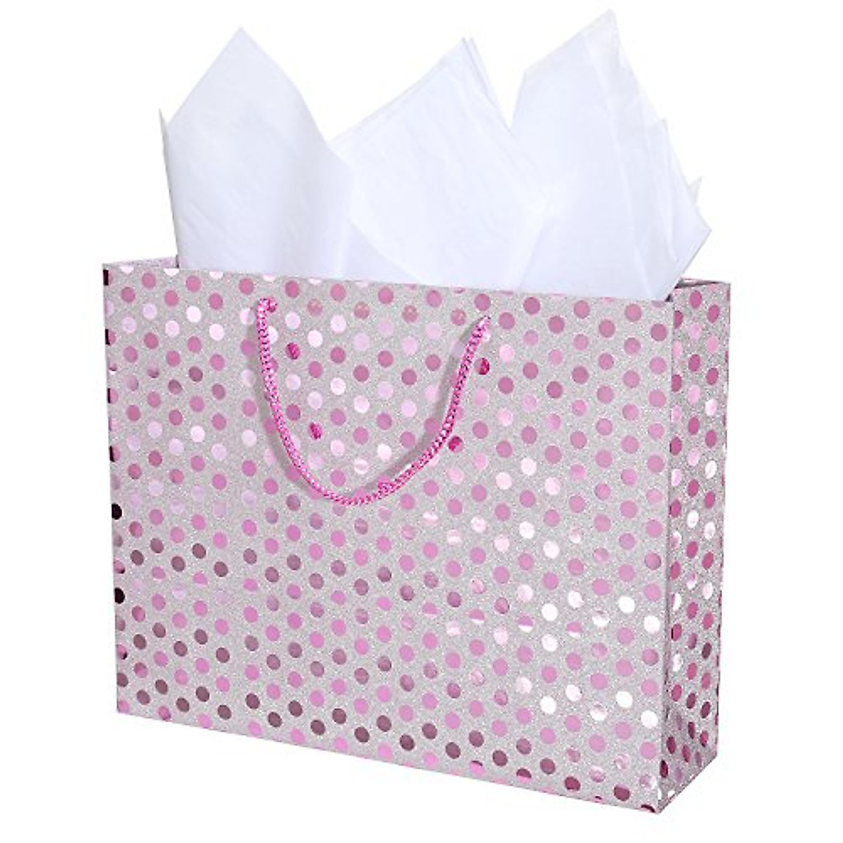 15 X 12 inch Medium Glitter Polka Dots Pattern Gift Wrap Bags in Assorted Colors, Set of 3
