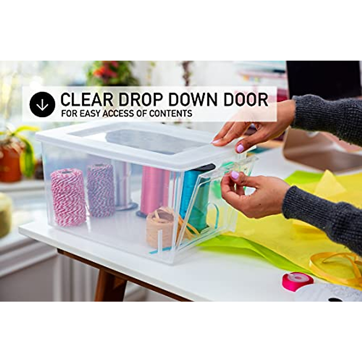 Rubbermaid X-Small All-Access Tote with Lids, Pack of 6, Stackable Storage Bins with Clear Drop-Down Door and Carry Handles, Closet Organization Containers, Clear