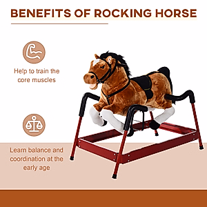 Qaba Durable Plush Toddlers Spring Rocking Horse, Bouncing Rocker Toy with Realistic Sounds