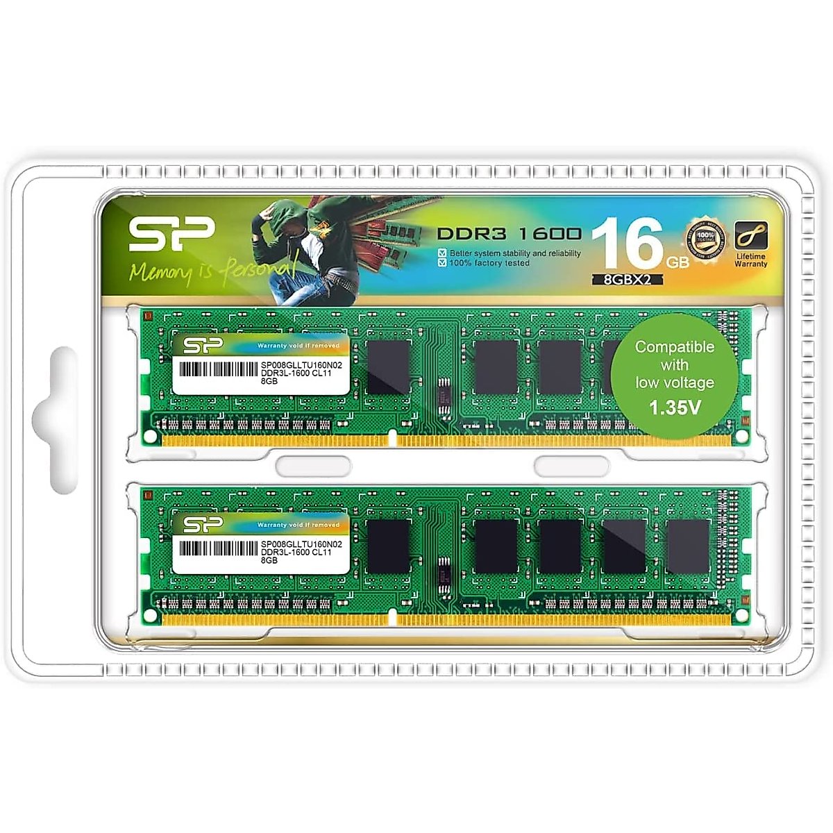 Silicon Power DDR3 16GB (2 x 8GB) 1600MHz (PC3 12800) 240-pin CL11 1.35V / 1.5V Unbuffered UDIMM PC Computer Desktop Memory Module Ram Upgrade