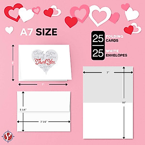 Thank You Greeting Cards & Envelopes, Beautiful & Romantic Love Hearts Greetings for Husband, Wife, Boyfriend or Girlfriend | 80lb Cover – Pre-scored | 5" x 7" (A7 Size) | 25 Cards & 25 Envelopes
