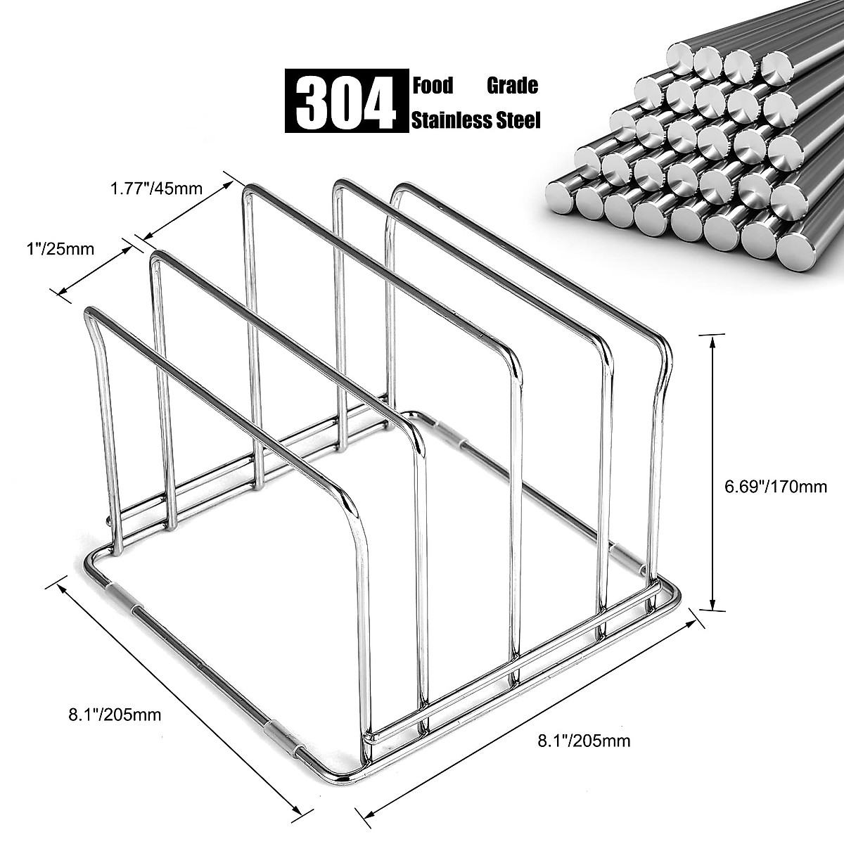Joy Aid Cutting Board Organizer - Kitchen Organizer for Pans, Baking/Cookie Sheets, Cooling Racks and Serving Trays, 4 Slots of 2 Widths