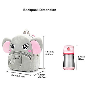 NICE CHOICE Cute Toddler Backpack Toddler Bag Plush Animal Cartoon Mini Travel Bag for Baby Girl Boy 2-6 Years(Grey Elephant)