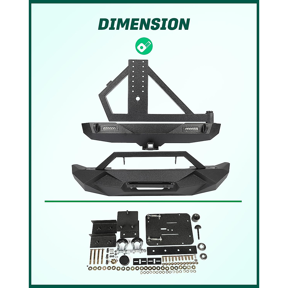 SCITOO Rront Bumper and Rear Bumper w/Tire Carrier Textured Black for 2007-2018 for Jeep Wrangler JK Rock Crawler Bumper w/Winch Plate with D-ring