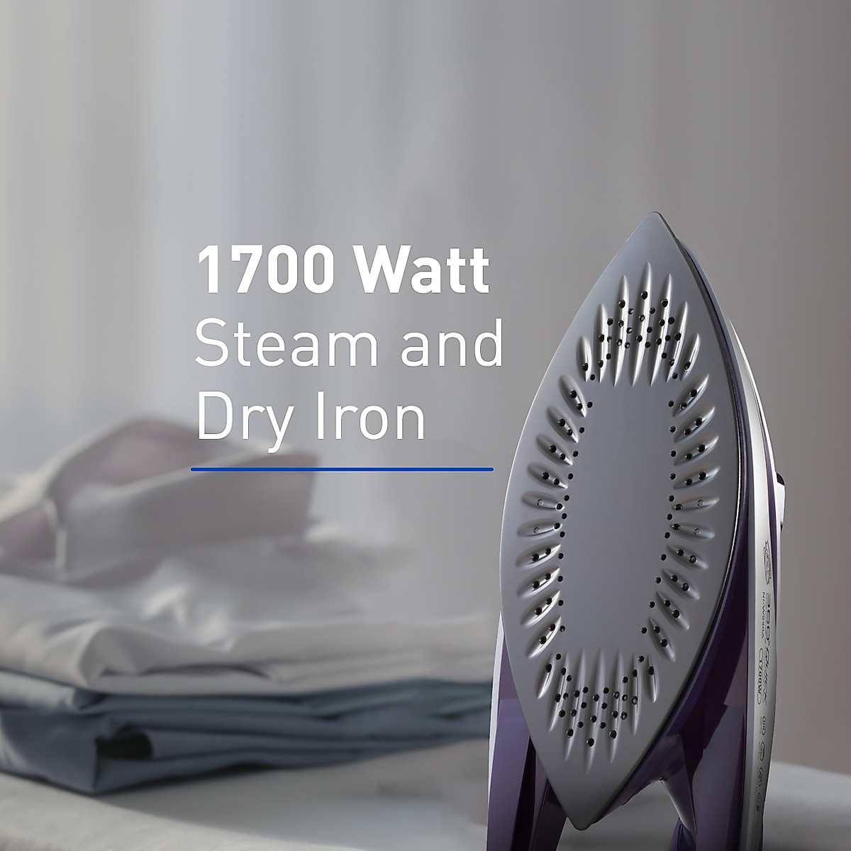 Panasonic Dry and Steam Iron with Alumite Soleplate, Fabric Temperature Dial and Safety Auto Shut Off – 1700 Watt Multi Directional Iron – NI-W950A, Purple