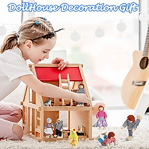 Skylety 10 Pcs Wooden Dollhouse Family Set of 8 Mini People Figures and 2 Pets, Dollhouse Dolls Wooden Doll Family Pretend Play Figures Accessories for Pretend Dollhouse Toy (Classic Style)