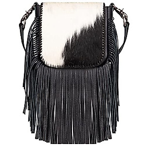 Cowhide Purse Fringe Western Purses for Women Small Crossbody Bags Wallet Leather Shoulder Cross Body Bag Messenger Bag for Women Crossbody Purse Black RLC-L161BK