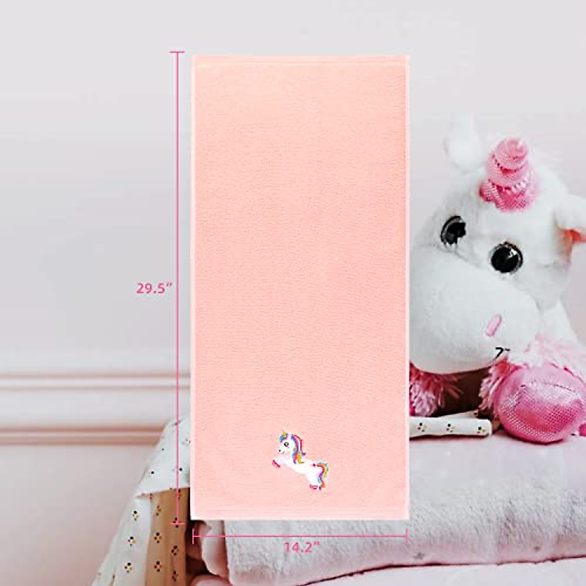 Quera 2 Pack Unicorn Hand Towels 100 Percent Cotton Embroidered Premium Luxury Cute Decor Bathroom Decorative Dish Set for Drying, Cleaning, Cooking,Girls Kids Gift 13.7'' x 29.5'',White,Pink,Rainbow