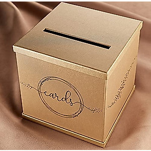 Hayley Cherie - Gold Gift Card Box with Black Foil Design- Textured Finish - Large Size 10" x 10" - For Wedding Receptions, Baby & Bridal Showers, Graduations, Birthdays, 21st Parties, Money