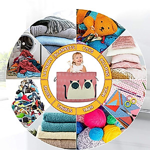 visesunny Cat Pink Heart Cartoon Collapsible Large Capacity Basket Storage Bin with Durable Cotton Handles, Home Organizer Solution for Office, Bedroom, Closet, Toys, Laundry