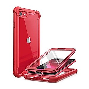 i-Blason Ares for iPhone SE Case 2022 (3rd Gen), [Built-in Screen Protector] Dual Layer Rugged Clear Bumper Case for iPhone SE 2022/ iPhone SE 2020/ iPhone 8/ iPhone 7 (Red)