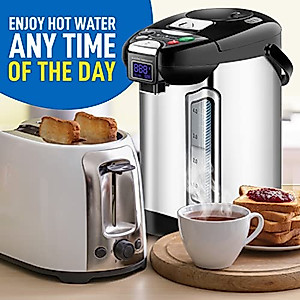 NutriChef Digital Water Boiler and Warmer - 5L/5.28 Qt Stainless Electric Hot Water Dispenser w/LCD Display, Rotating Base, Keep Warm, Auto Shut Off, Safety Lock, Instant Heating for Coffee & Tea