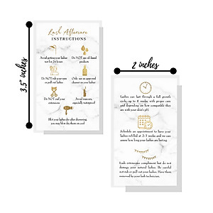 Lash Extension Aftercare Instructions Cards | 50 Pack | Double Sided Size 3.5 x 2" inches After Care (2-3 Week Fillers) | Marble Look with Gold Icons Design