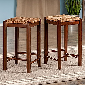 Winsome 2 Piece Bar Stools Rush Seat Kaden Set, Walnut