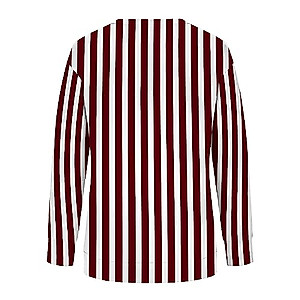 LAWOR Flannel Coats For Women 2024 Winter Sudadera gran tamaño estampado rayas para mujer jersey manga larga cuello redondo ropa degradada primavera y otoño E2-Wine Small