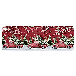 Libaoge Kitchen Mat Rug 1 PCS Christmas Truck Xmas Tree Snow Red Background Runner Rug Anti-Fatigue Comfort Memory Foam Standing Mat Non-Slip Floor Door Mat for Bathroom Bedroom 20x63in