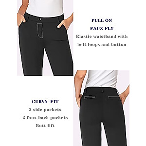 Tapata Women's 28''/30''/32''/34'' Stretchy Straight Dress Pants with Pockets Tall, Petite, Regular for Office Work Business 32", Black, L