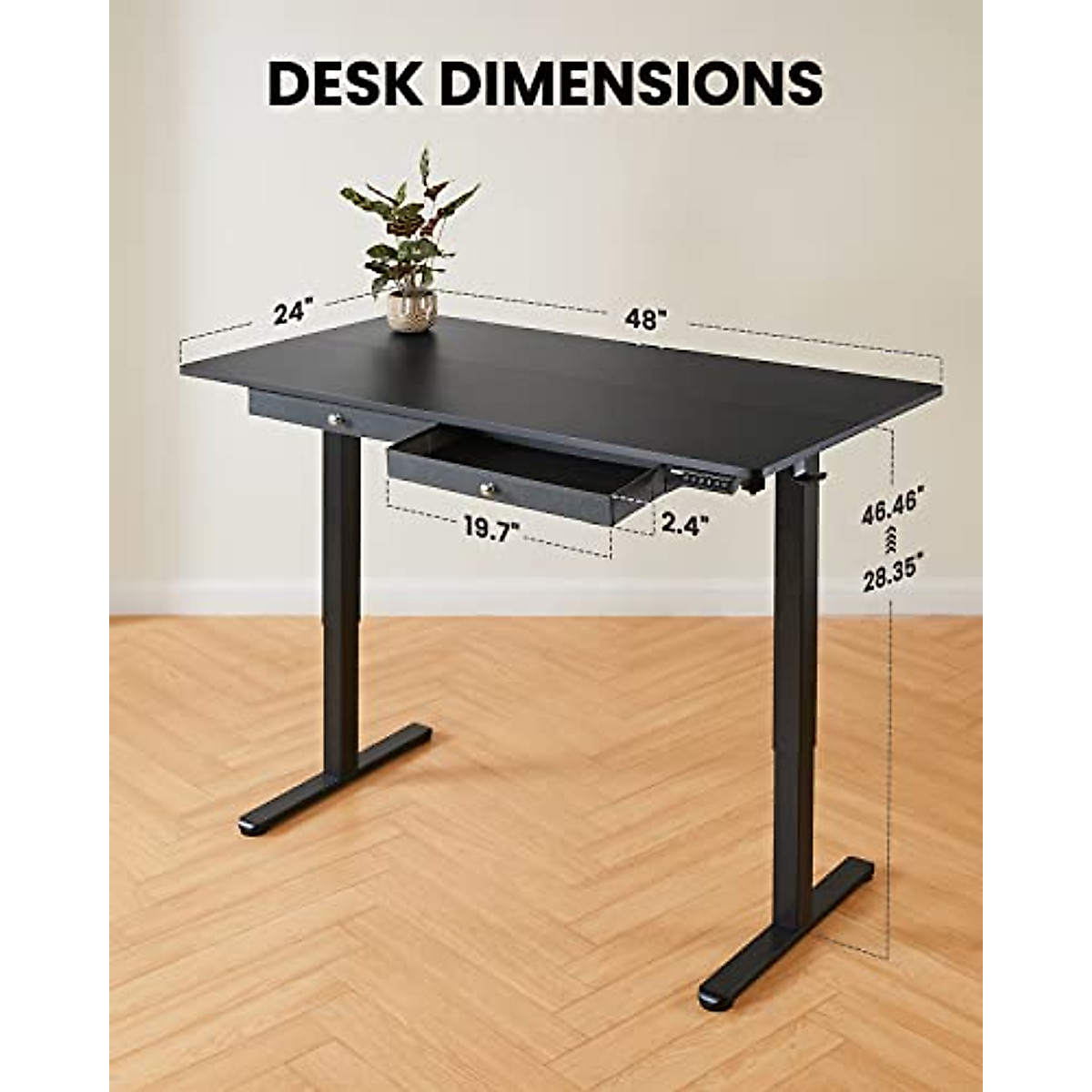 ErGear Adjustable Height Electric Standing Desk with Double Drawers, Sit Stand Up Desk Computer Workstation for Home Office, 48x24 Inches, Black