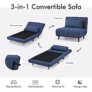 DNATS Convertible Sofa Bed 3 Position Folding Sleeper Chair w/Pillow Beige/Gray/Blue (Color : A)