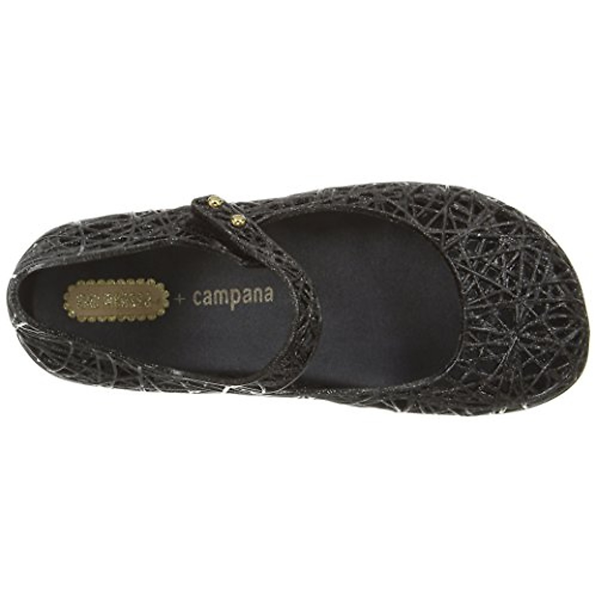 mini melissa Girl's Mini Campana Zig ZAG VI Mary Jane, Black Glitter, 5 M US Toddler