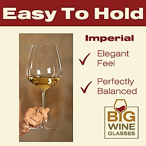 Big Wine Glasses | Set of 2 I Giant Oversized Full Bottle Wine Glasses I Large Red & White Wine Glass with Stem I Ultra Premium, Hand Blown Crystal | Imperial 34 Ounces