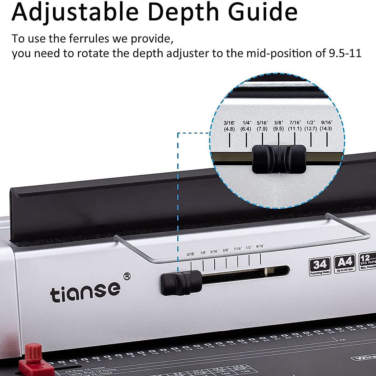 TIANSE Binding Machine, Wire Binder Machine 34 - Square Size Holes, Punching 120 Sheets, Bind 12 Sheets Book Maker with Sturdy Metal Construction Comes with 100pcs of 3/8" Wire Binding Ring
