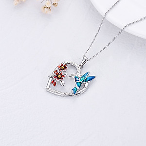 LONAGO Hummingbird Necklace Hummingbird Heart Pendant Necklace 925 Sterling Silver Hummingbirds Necklaces Gifts for Women
