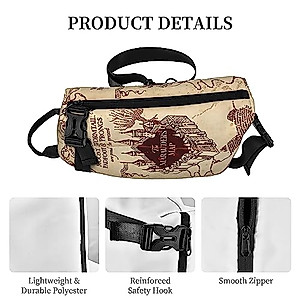 DRLAS Beige map Sling bag for Men Women Casual Crossbody Backpack Shoulder Bag Chest Bag Daypack for Outdoor Hiking Sports
