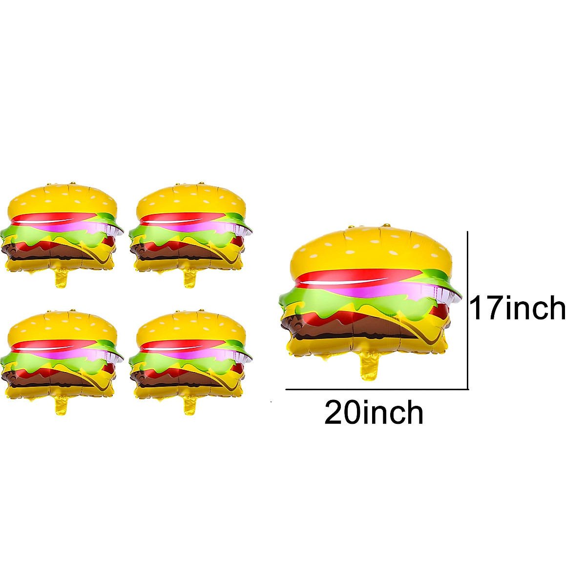 4PCS Hamburger Balloons Foil Aluminum Balloon Birthday Party Decorations for Baby Shower Kids Snacks Themed Party Supplies for Girl Boy