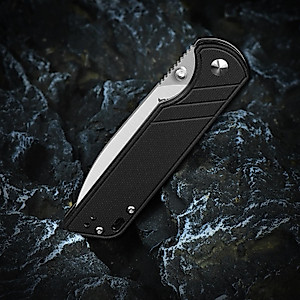 QSP EDC Folding Pocket Knife, D2 Blade, 4" G10/Micarta handle, Left and Right Handed Thumb Stub Opening, Smooth Liner Lock with Ball Bearing, Parrot (ball bearing, black G10)