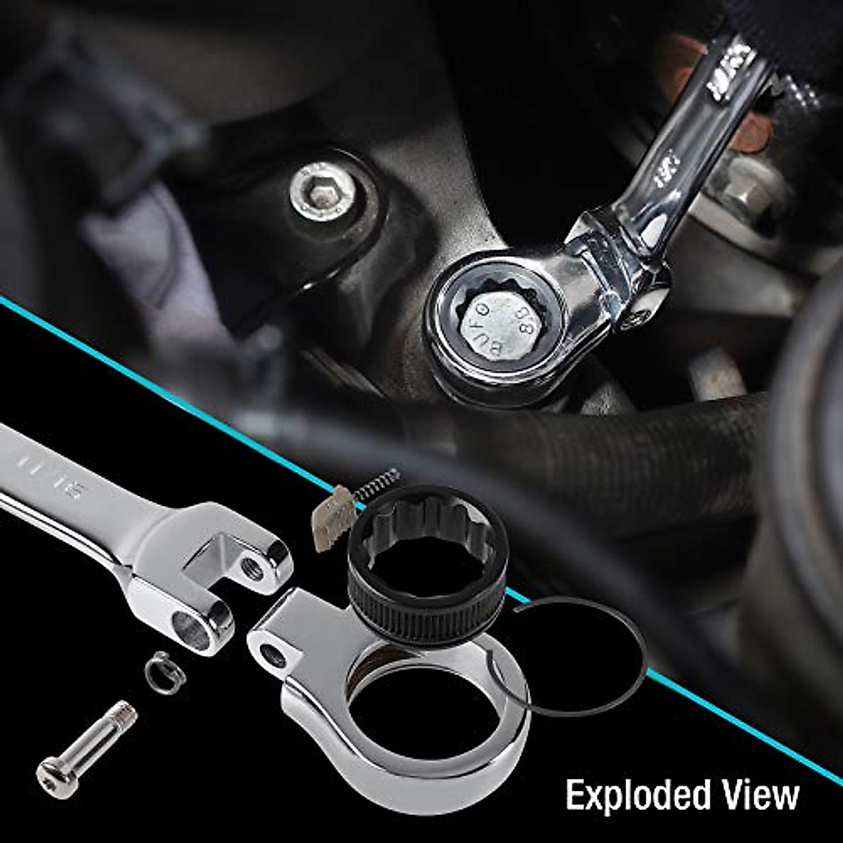 DURATECH Flex-Head Ratcheting Combination Wrench Set, SAE, 13-piece, 5/16'' to 1'', CR-V Steel, with Rolling Pouch